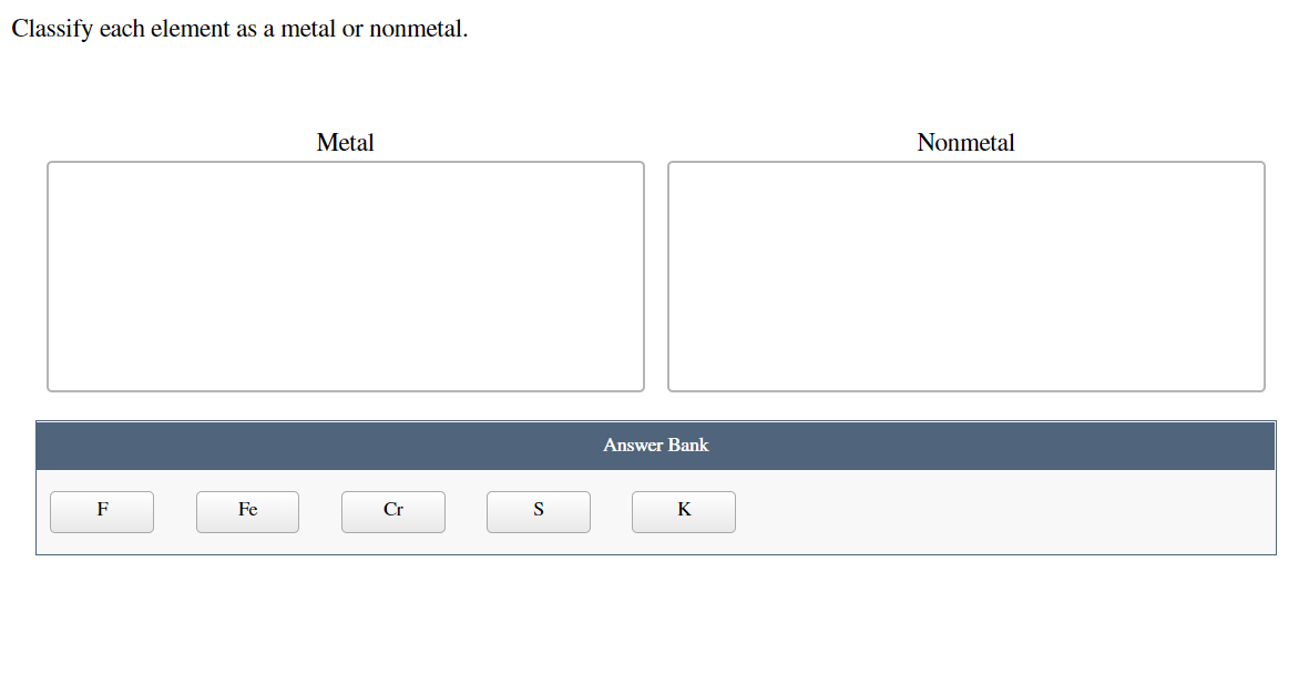 Solved Classify each element as a metal or nonmetal. | Chegg.com