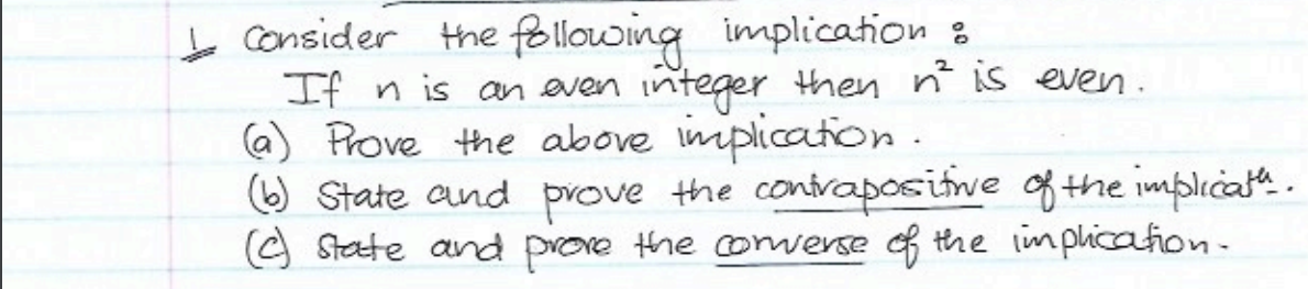 Solved 1 consider the following implication: If n is an even | Chegg.com