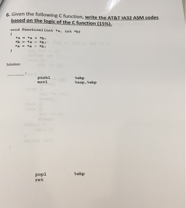 Solved 6. Given the following C function, write the AT&T | Chegg.com