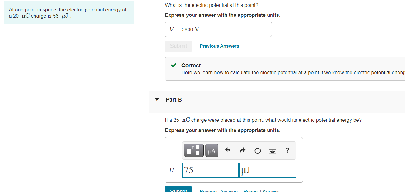 Solved At one point in space, the electric potential energy | Chegg.com