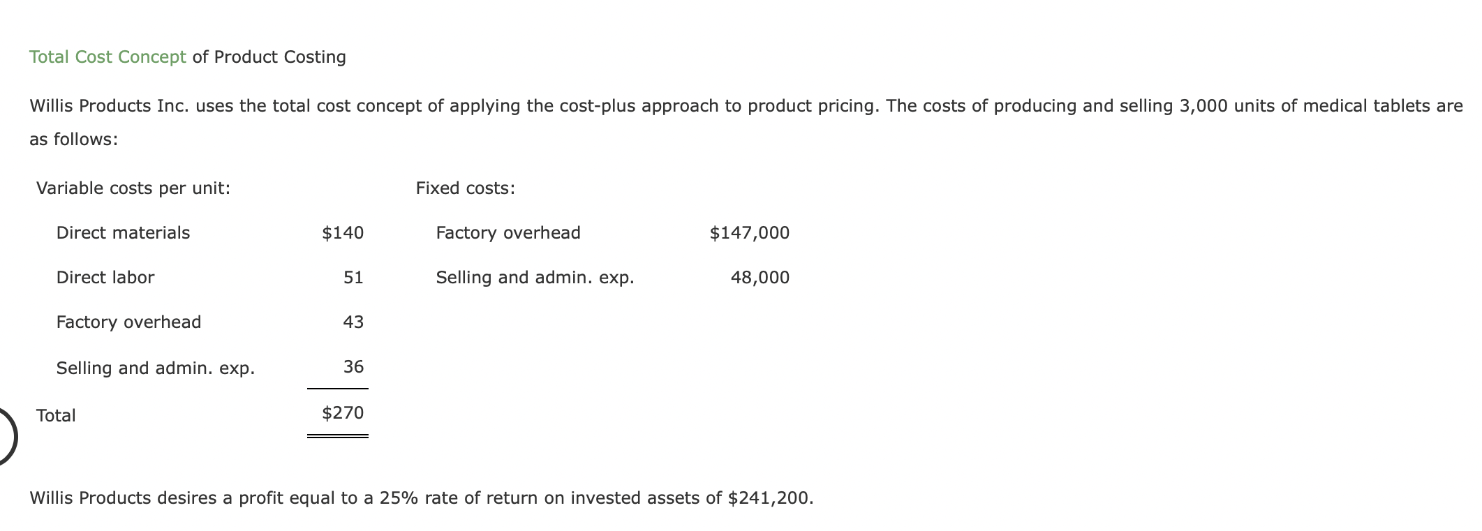 Solved Total Cost Concept of Product Costing Willis Products | Chegg.com Solved Total Cost Concept of Product Costing Willis Products | Chegg.com