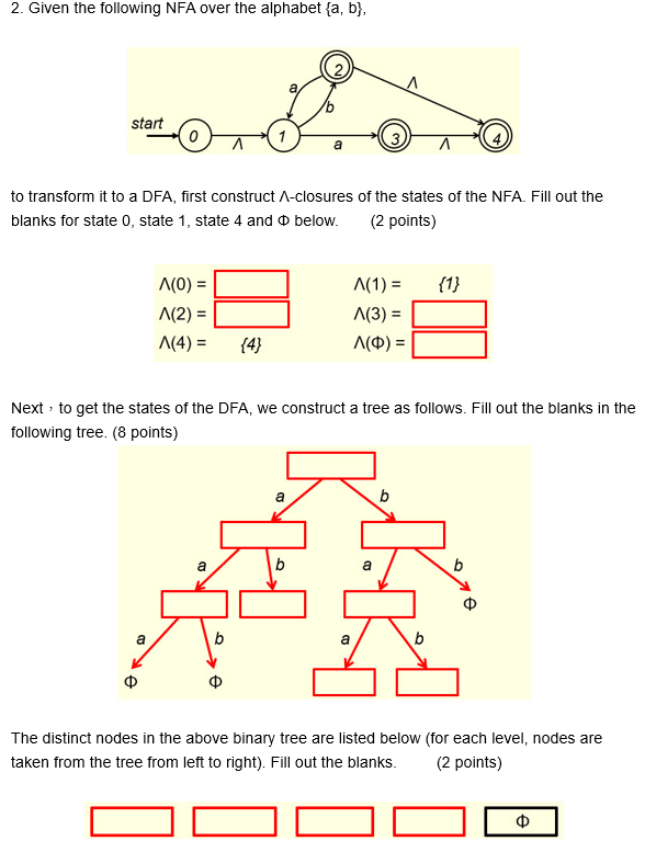Solved 2. Given the following NFA over the alphabet {a, b}, | Chegg.com