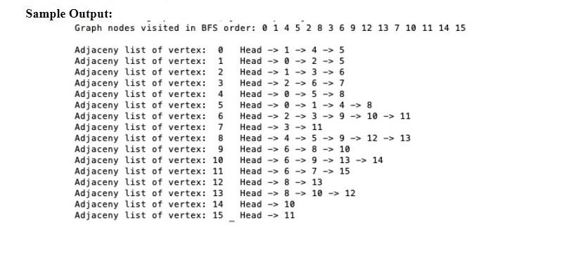 Solved Implement adjacency list data structure and Breadth | Chegg.com