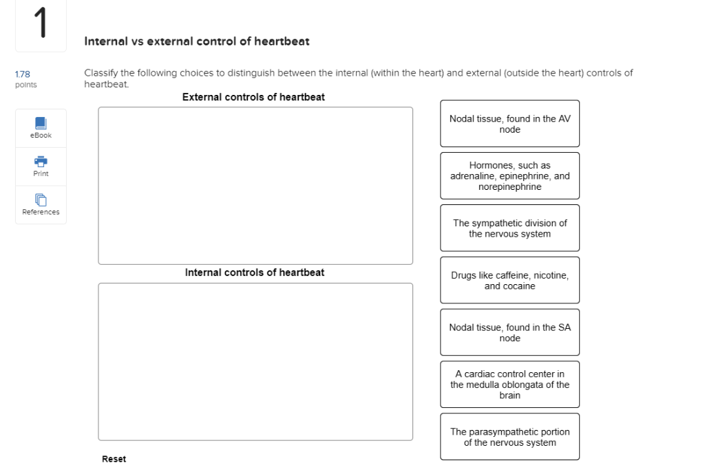 Solved 1 Internal vs external control of heartbeat Classify | Chegg.com