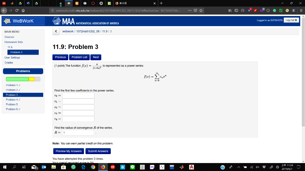 Solved webwork.math.ntu.edu.tw/we bwork2/1072MATH 1202 | Chegg.com