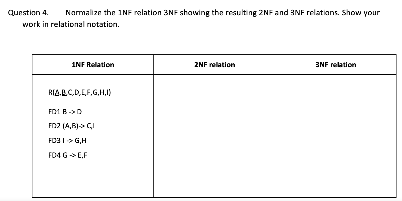 Solved Question 4. Normalize the 1NF relation 3NF showing | Chegg.com