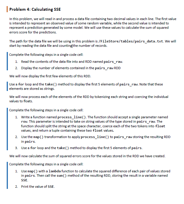 Problem 4: Calculating SSE In this problem, we will | Chegg.com