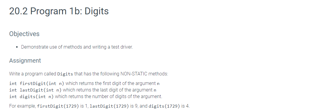 Solved 20.2 Program 1b: Digits Objectives • Demonstrate use | Chegg.com