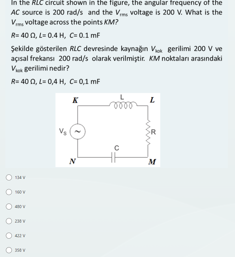 Solved In the RLC circuit shown in the figure, the angular | Chegg.com