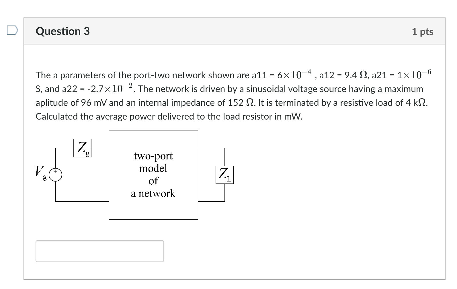 Solved The a parameters of the port-two network shown are | Chegg.com