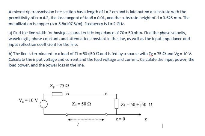 A microstrip transmission line section has a length | Chegg.com
