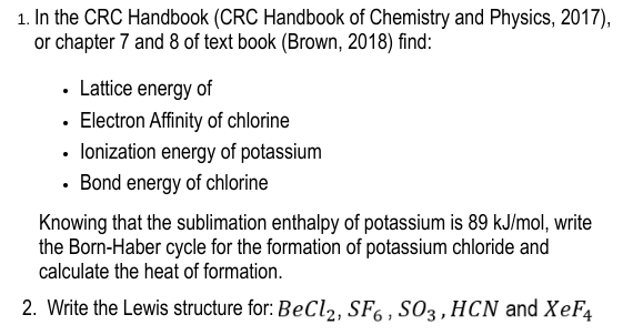 Solved 1. In the CRC Handbook (CRC Handbook of Chemistry and | Chegg.com