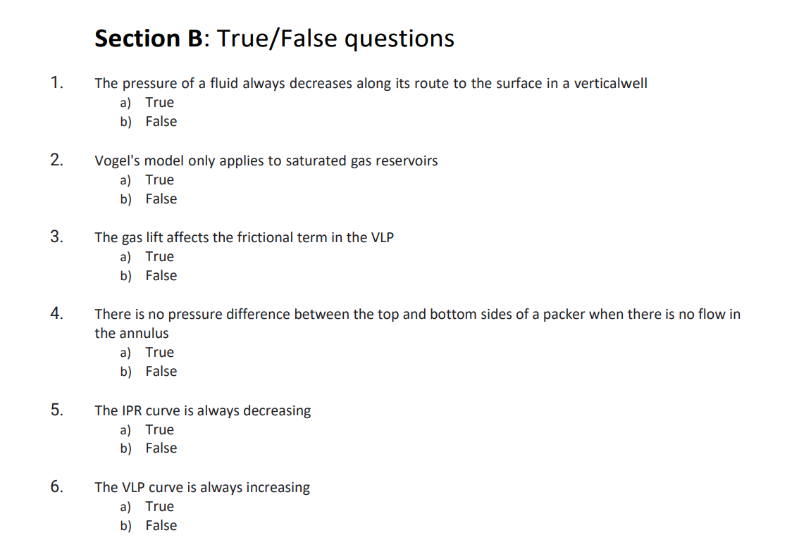 Solved Section B: True/False questionsThe pressure of a | Chegg.com