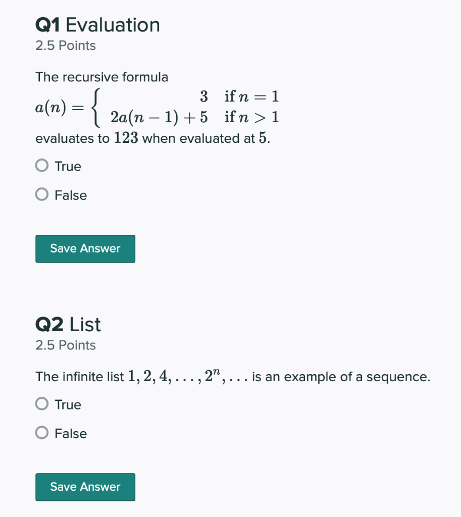 Solved Q1 Evaluation 2.5 Points The recursive formula 3 if | Chegg.com