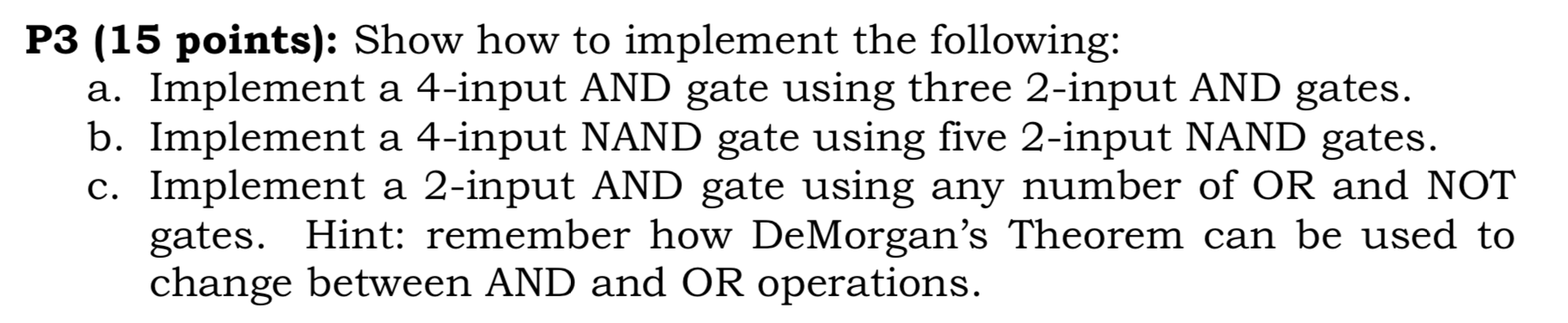 Solved P3 (15 points): Show how to implement the following: | Chegg.com