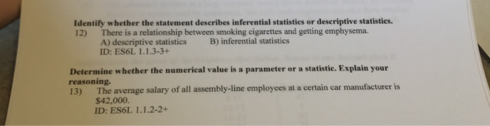 Solved Identify whether the statement describes inferential | Chegg.com