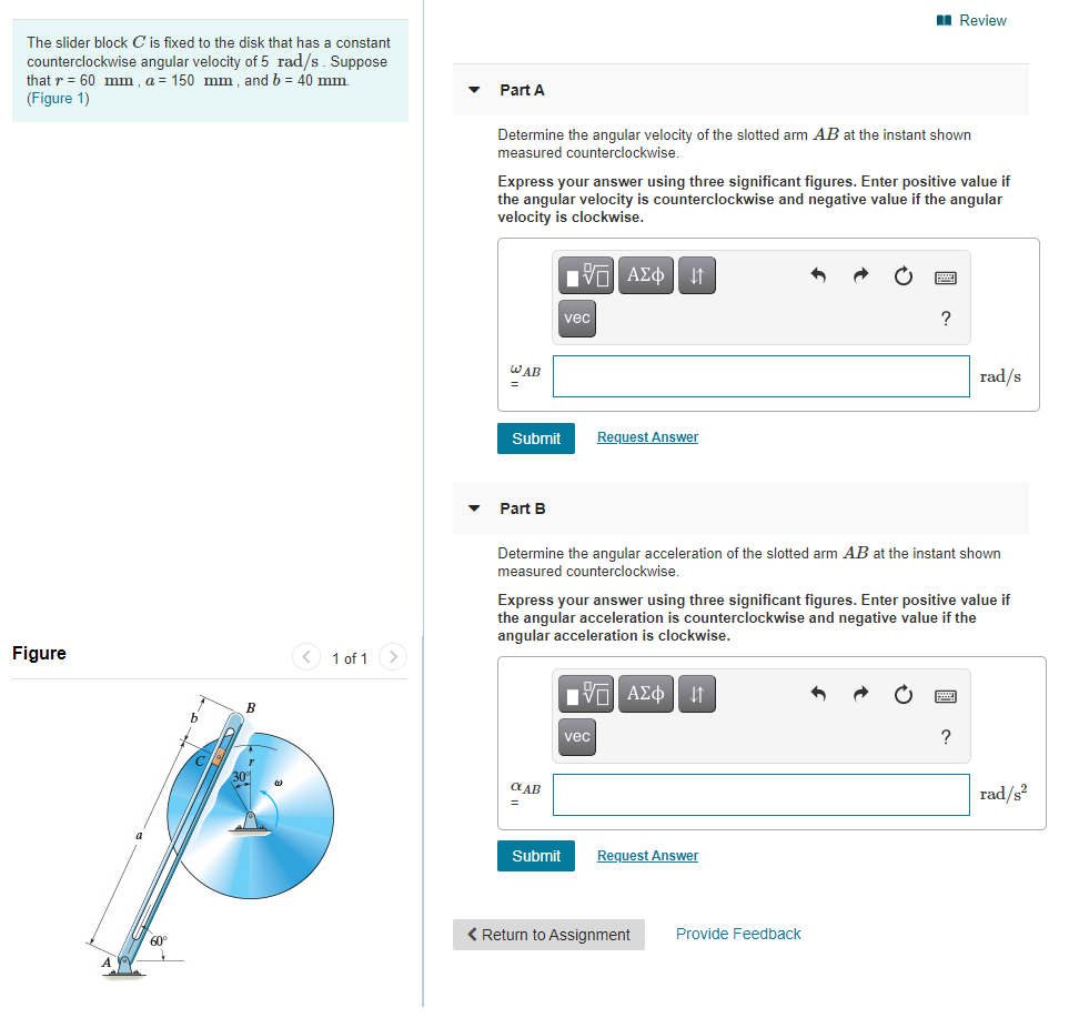Solved u Review The slider block C is fixed to the disk that | Chegg.com