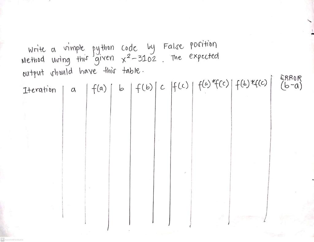 Solved Write a vimple python code by False position Method | Chegg.com