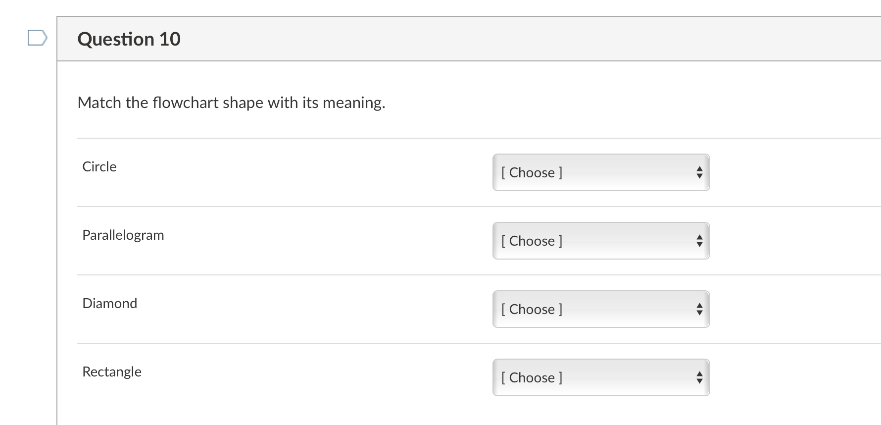 Solved Question 10 Match the flowchart shape with its | Chegg.com