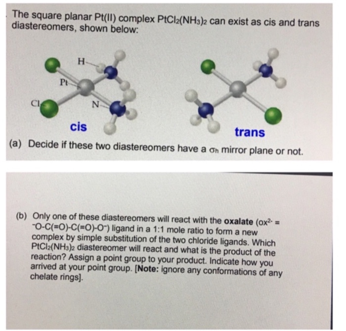 Solved The square planar Pt(ll) complex PtCla(NHs)2 can | Chegg.com
