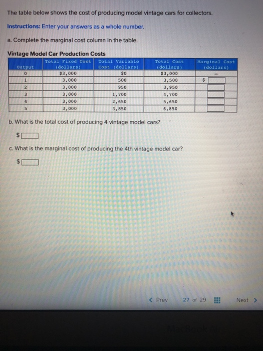 Solved The table below shows the cost of producing model | Chegg.com
