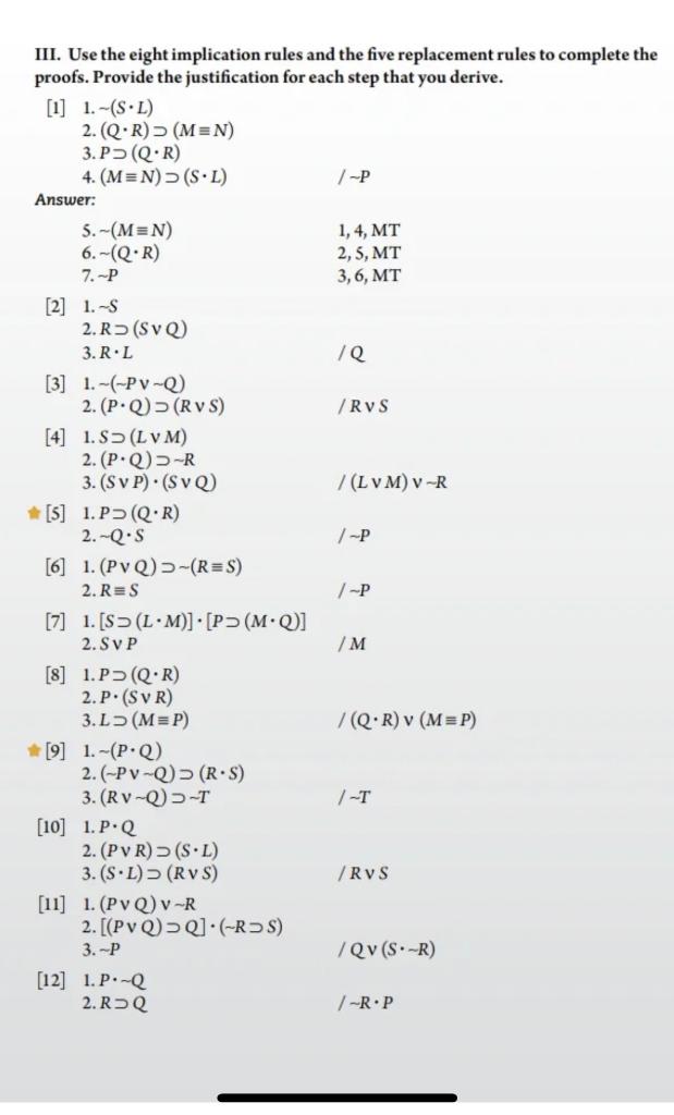 Solved Iii Use The Eight Implication Rules And The Five 5166