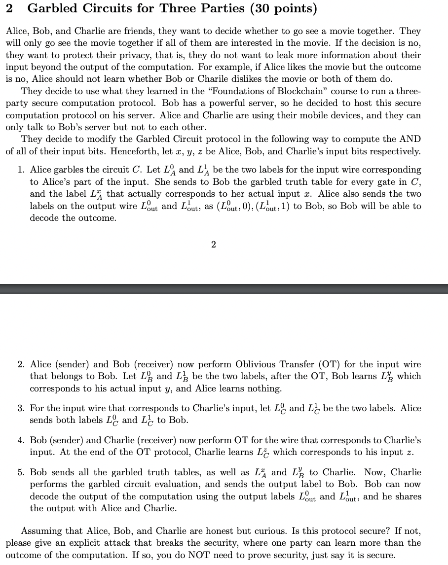 Solved 2 Garbled Circuits for Three Parties (30 points) | Chegg.com