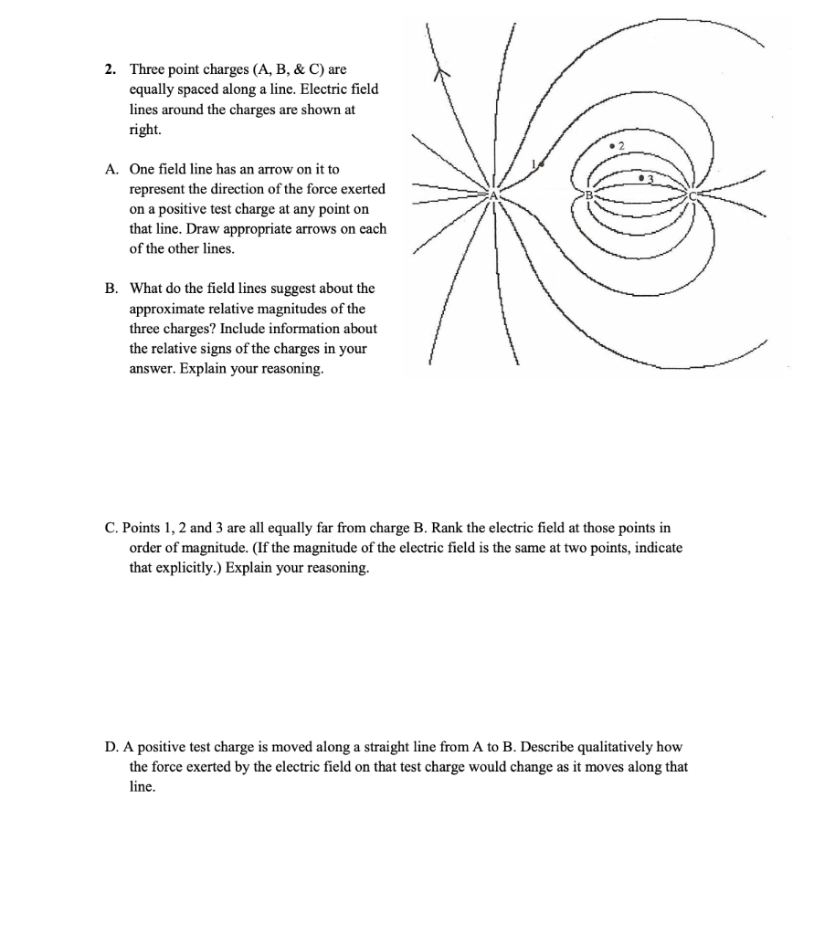 Solved 2. Three point charges (A, B, & C) are equally spaced | Chegg.com