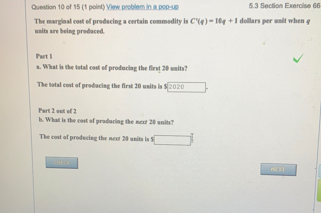 Solved Question 10 of 15 (1 point) View problem in a pop-up | Chegg.com