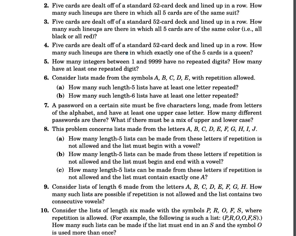 Solved 2. Five cards are dealt off of a standard 52-card | Chegg.com