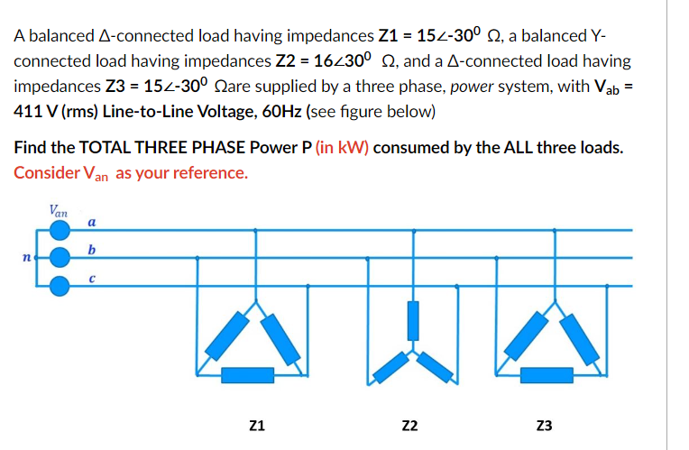 Solved A balanced Δ-connected load having impedances | Chegg.com