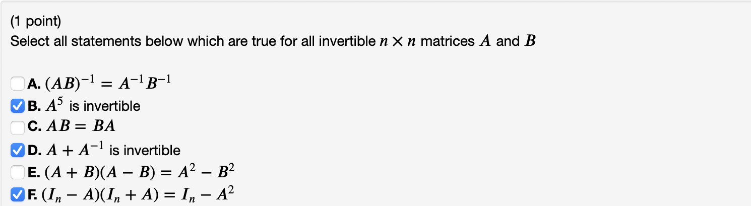 Solved (1 point) Select all statements below which are true | Chegg.com