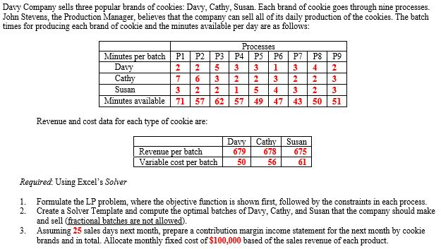 Solved Davy Company sells three popular brands of cookies: | Chegg.com