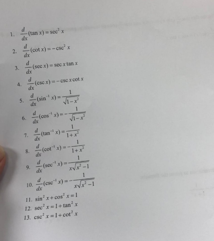 1. (tan x) = sec x dx d -(cot x)-csc2 x 2. dx d -(sec | Chegg.com