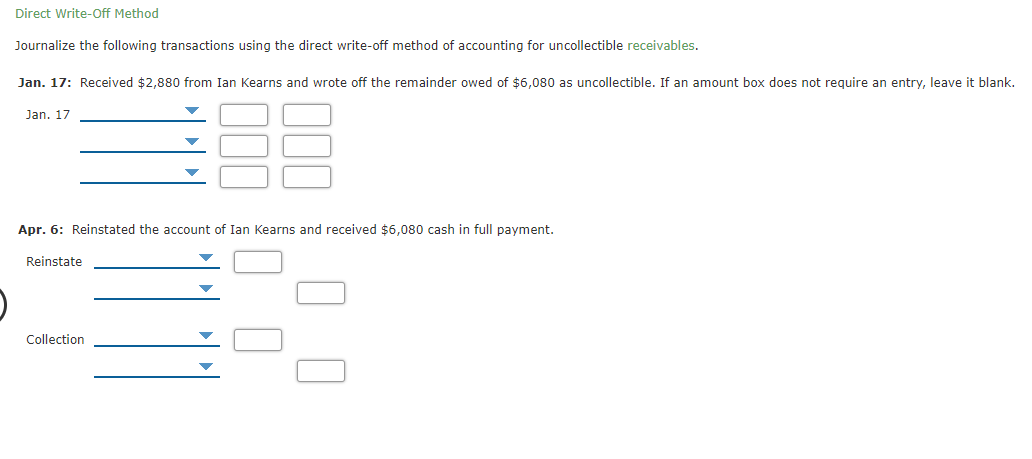 Solved Direct Write-Off Method Journalize the following | Chegg.com