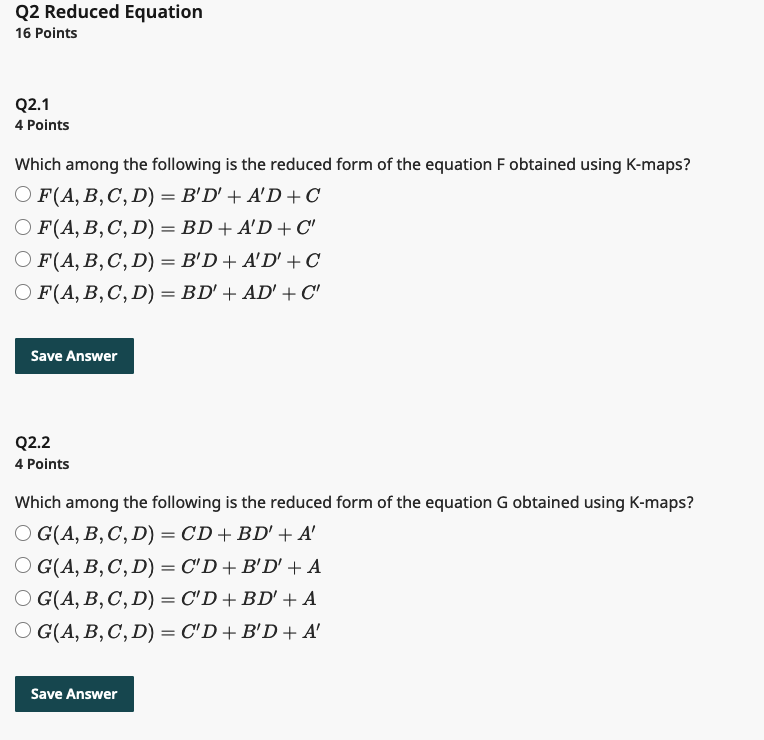 Q2 Reduced Equation 16 Points Q2.1 4 Points Which | Chegg.com
