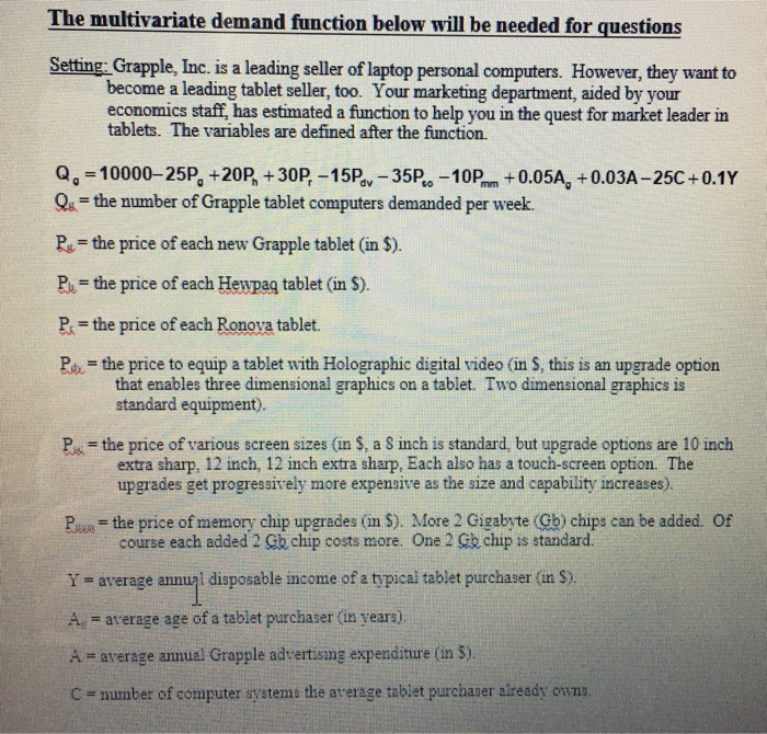 Solved The multivariate demand function below will be needed | Chegg.com