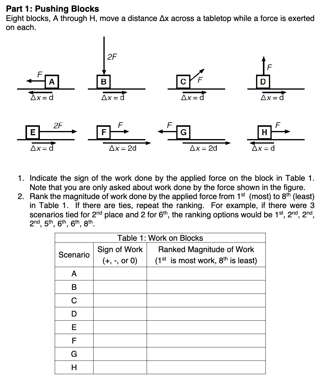 Solved Part 1: Pushing BlocksEight blocks, A through H, | Chegg.com