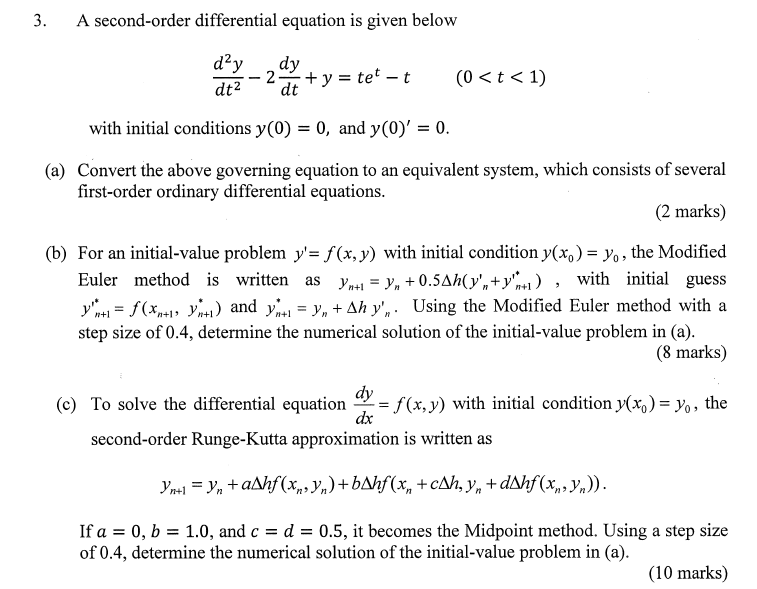 Solved 3. A second-order differential equation is given | Chegg.com