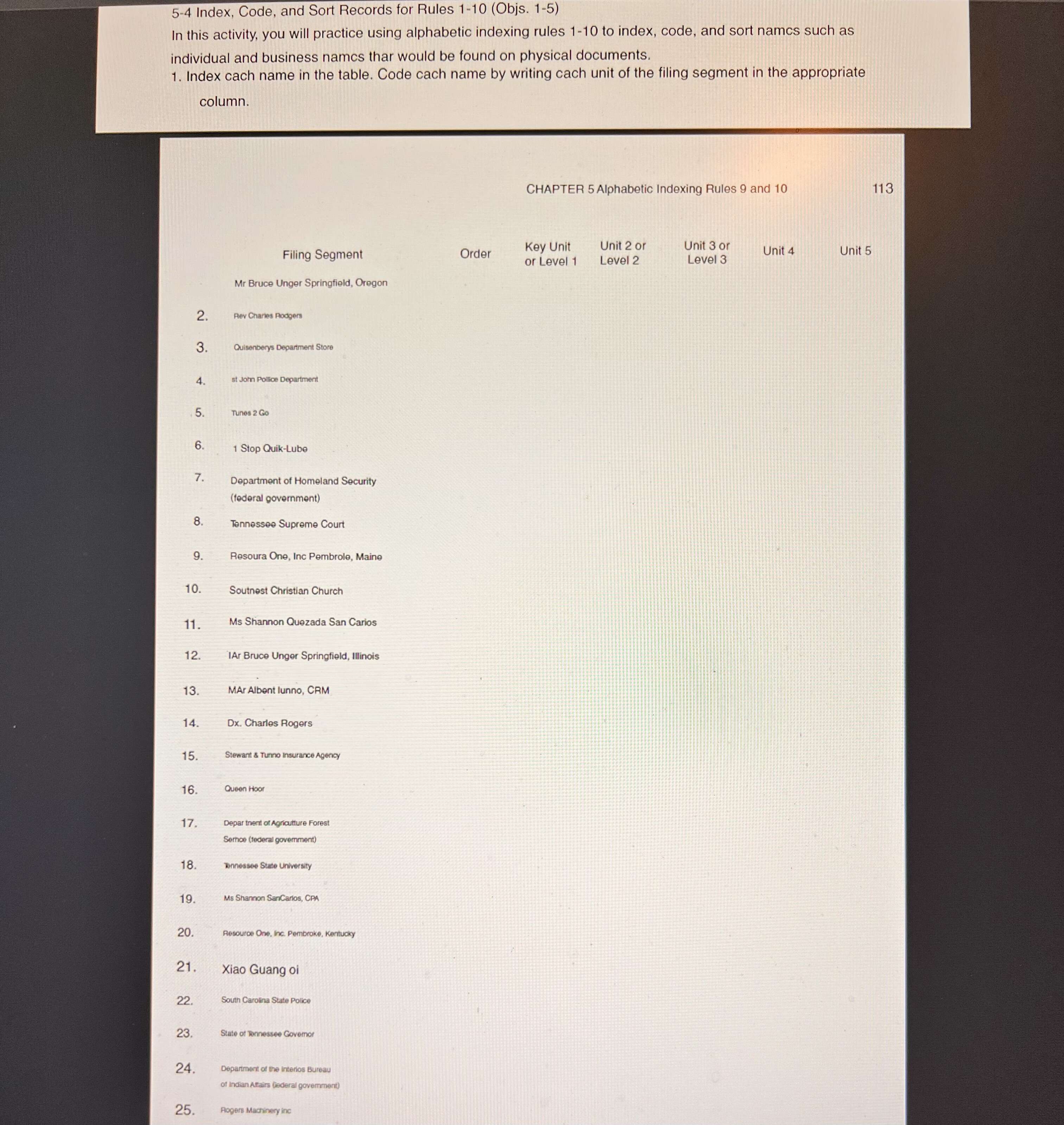 Solved 5-4 Index, Code, and Sort Records for Rules 1-10 | Chegg.com