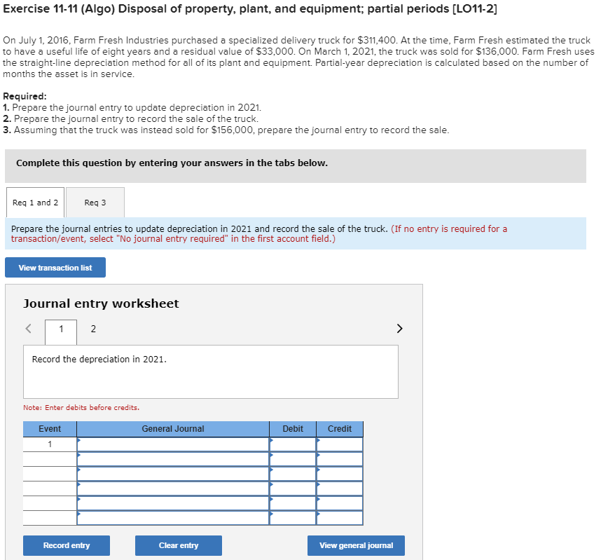 Solved Exercise 11-11 (Algo) Disposal of property, plant, | Chegg.com