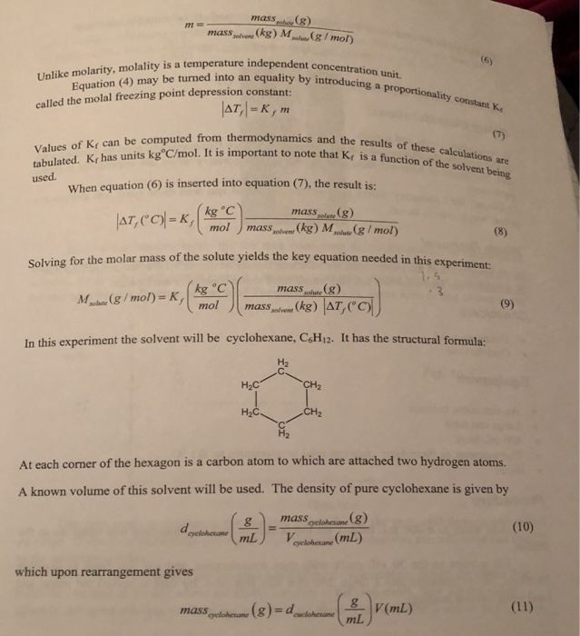 Lab - Molar Mass Determinatiom by freezing point | Chegg.com