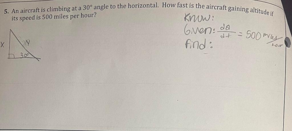 Solved 5. An aircraft is climbing at a 30∘ angle to the | Chegg.com