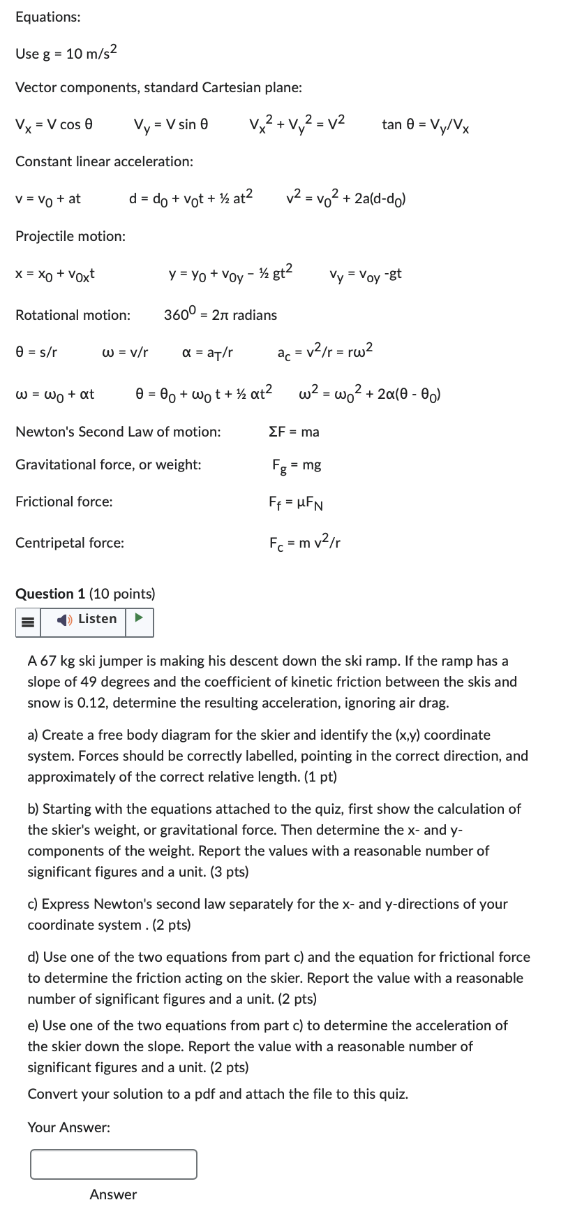 Solved Equations: Use g=10 m/s2 Vector components, standard | Chegg.com
