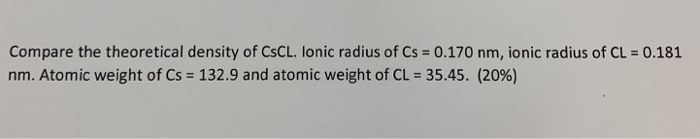 Solved Compare the theoretical density of CsCL. Ionic radius | Chegg.com