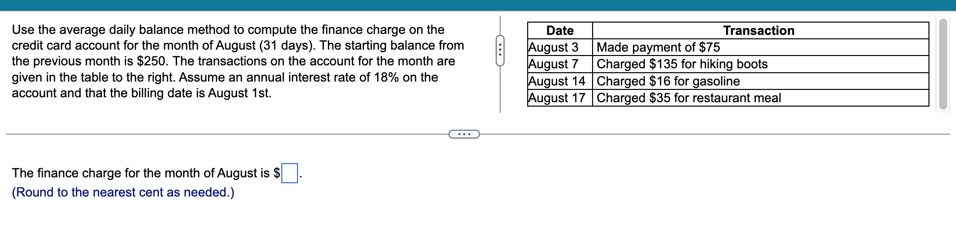 Solved ( Use the average daily balance method to compute the | Chegg.com