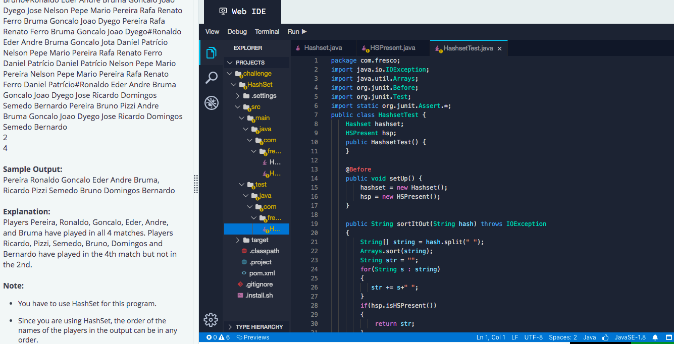 Solved 1. HashSet in Java View Debug Terminal Run EXPLORER V | Chegg.com