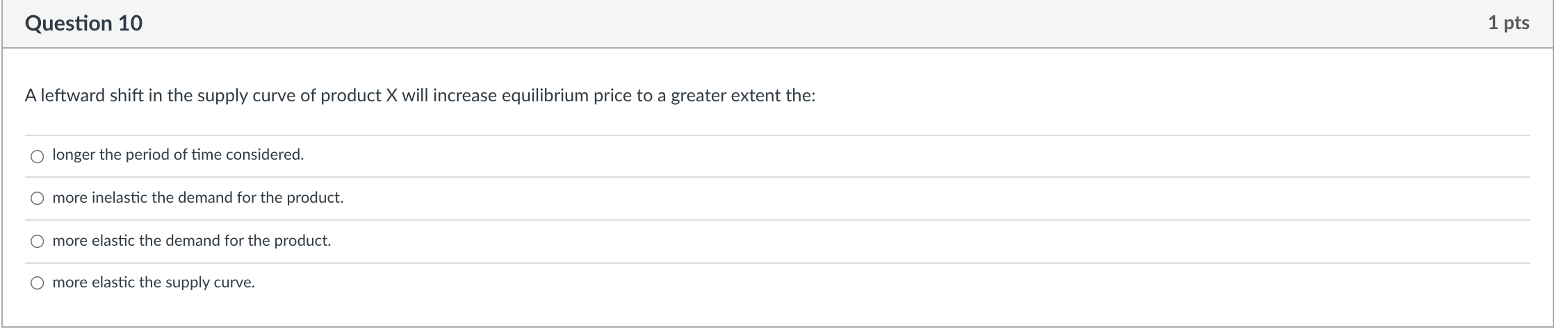Solved Question 10 1 pts A leftward shift in the supply | Chegg.com