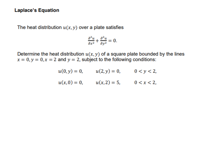 Solved Laplace's Equation The heat distribution u(x,y) over | Chegg.com