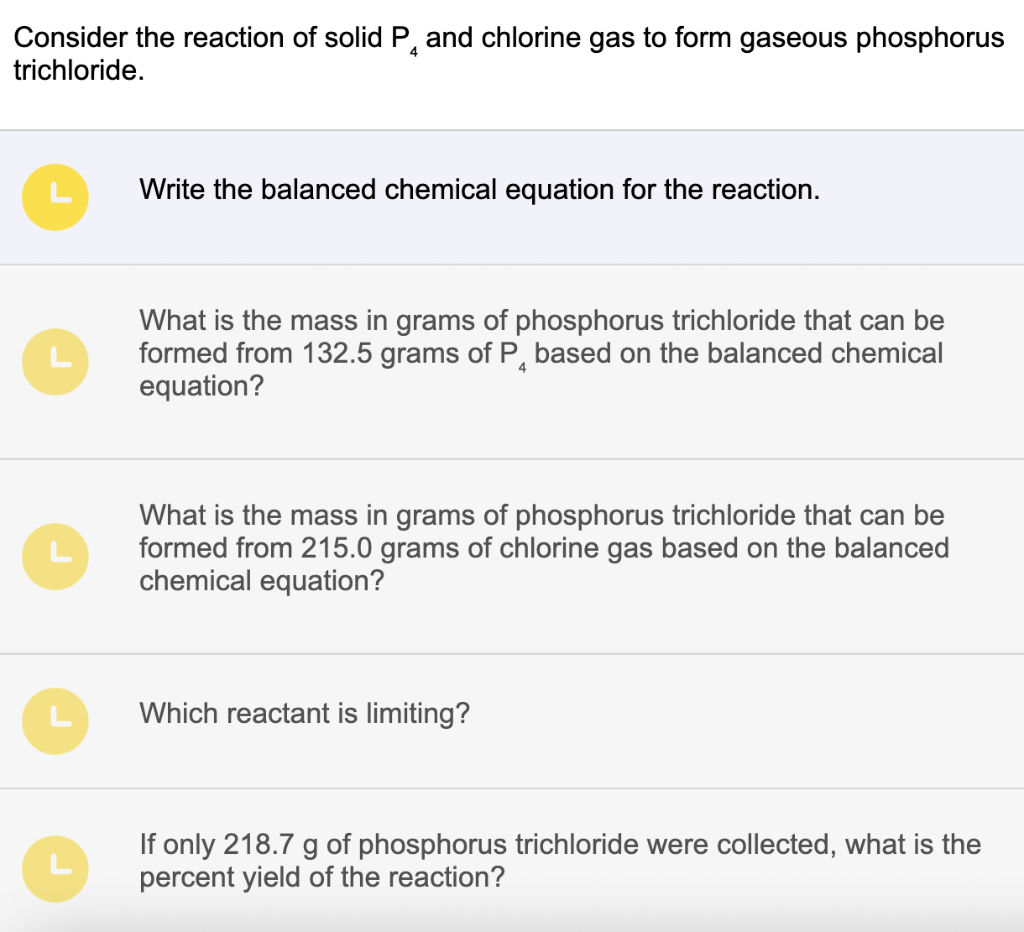 Solved Consider the reaction of solid P4 and chlorine gas to | Chegg.com